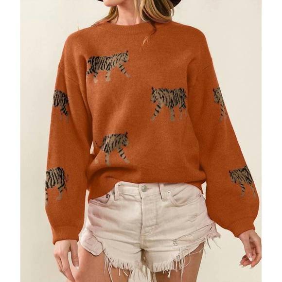 BiBi | Sweaters | New Bibi Tiger Pattern Sweater In Rust | Poshmark